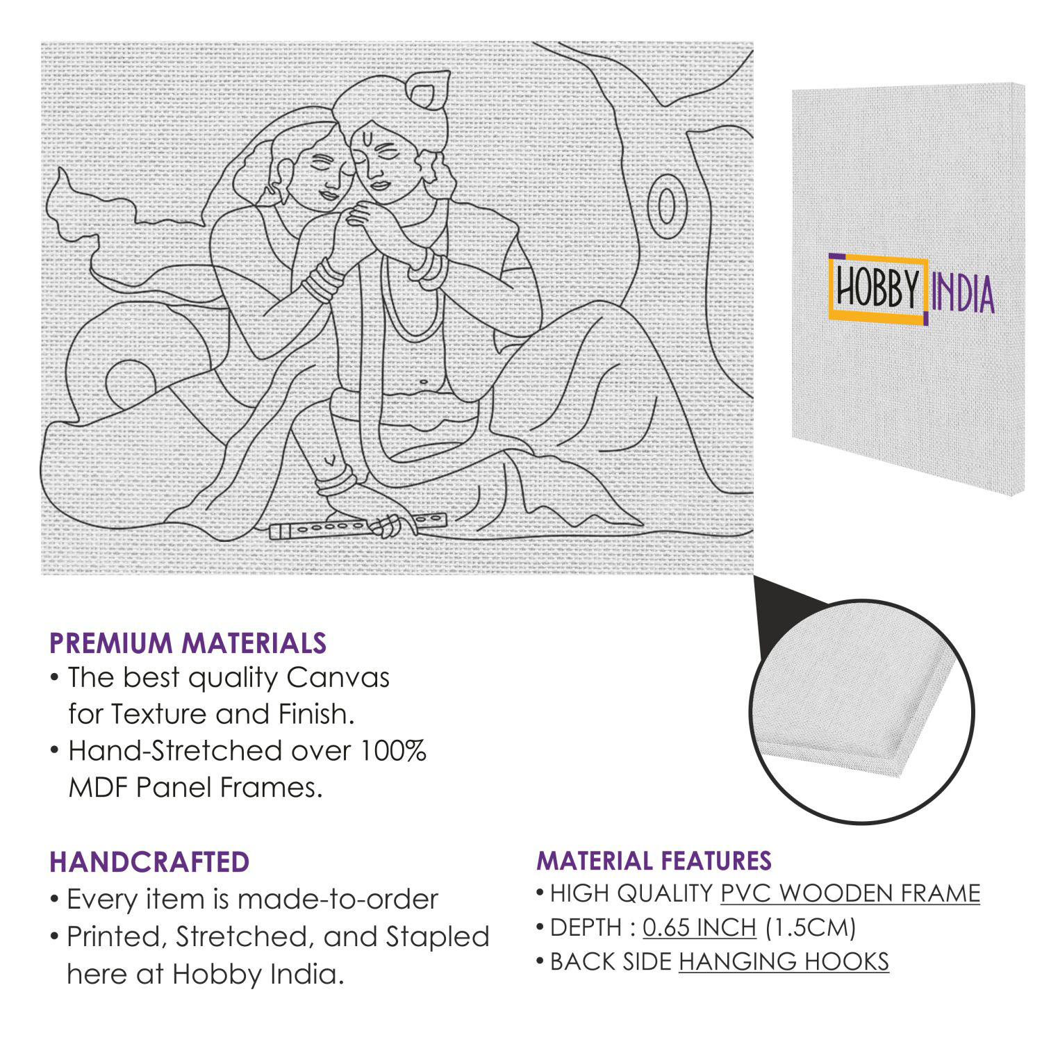 Radha And Krishna DIY Canvas Base for Painting– Hobby Decor Pvt Ltd