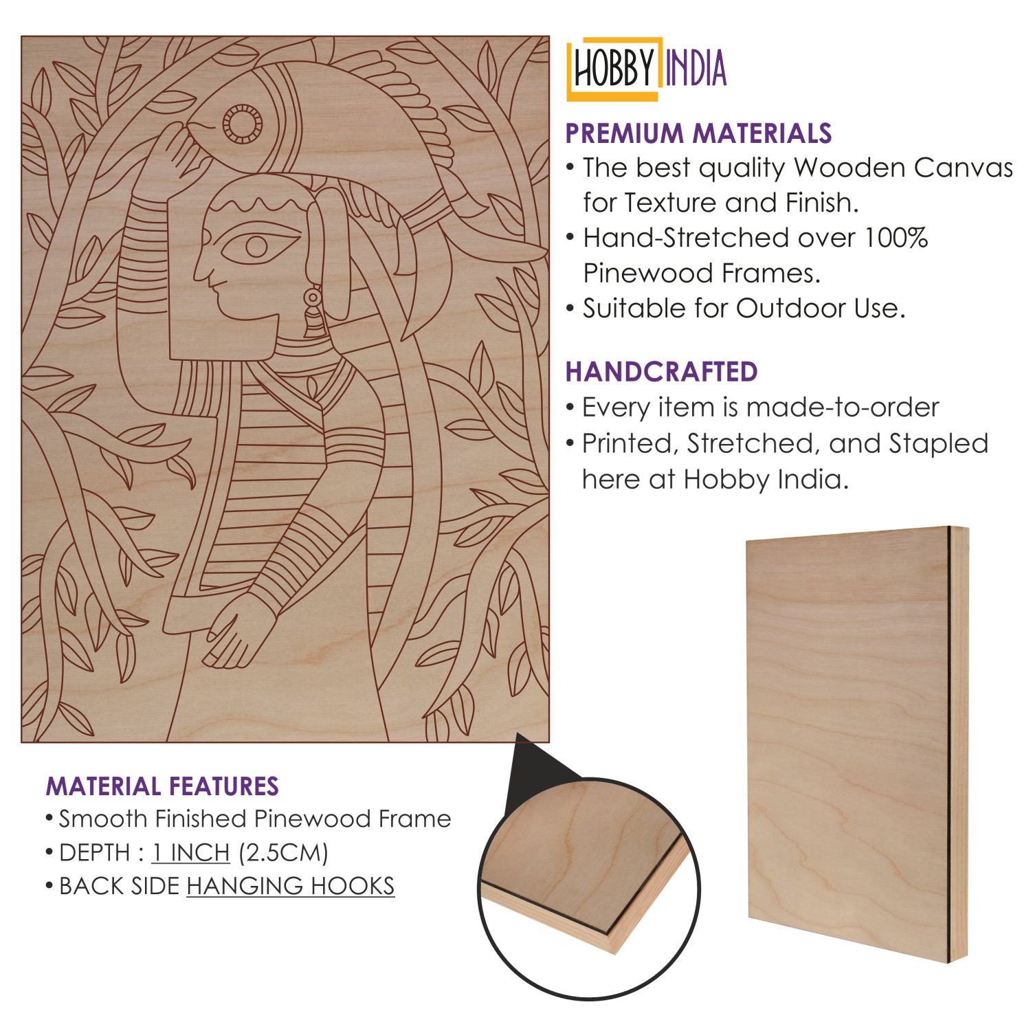 Madhubani Painting DIY Framed Canvas Base for Painting– Hobby Decor Pvt Ltd