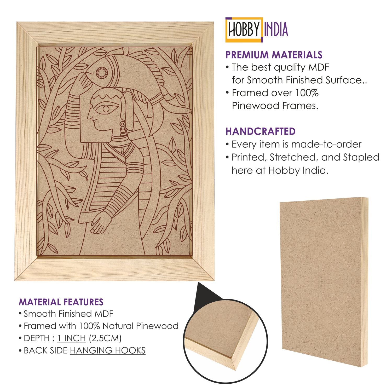 Madhubani Painting DIY Framed Canvas Base for Painting– Hobby Decor Pvt Ltd