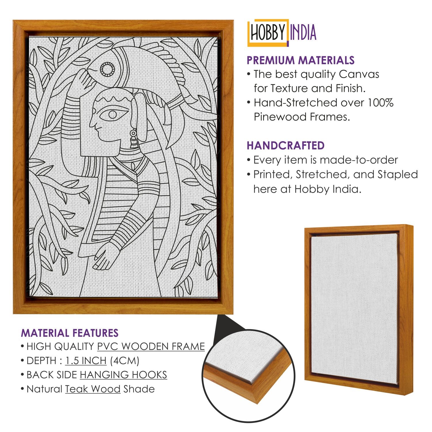 Madhubani Painting DIY Framed Canvas Base for Painting– Hobby Decor Pvt Ltd