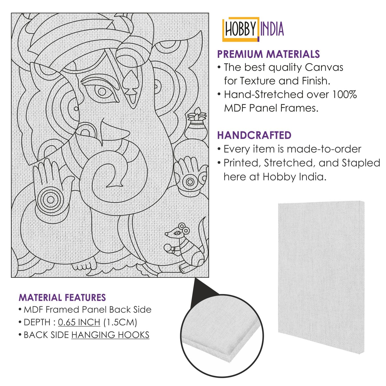 Ganpati Madhubani Painting DIY Framed Canvas Base for Painting– Hobby ...