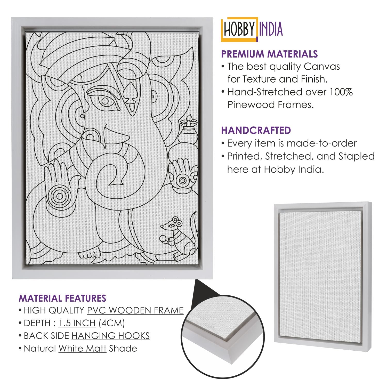 Ganpati Madhubani Painting DIY Framed Canvas Base for Painting– Hobby ...