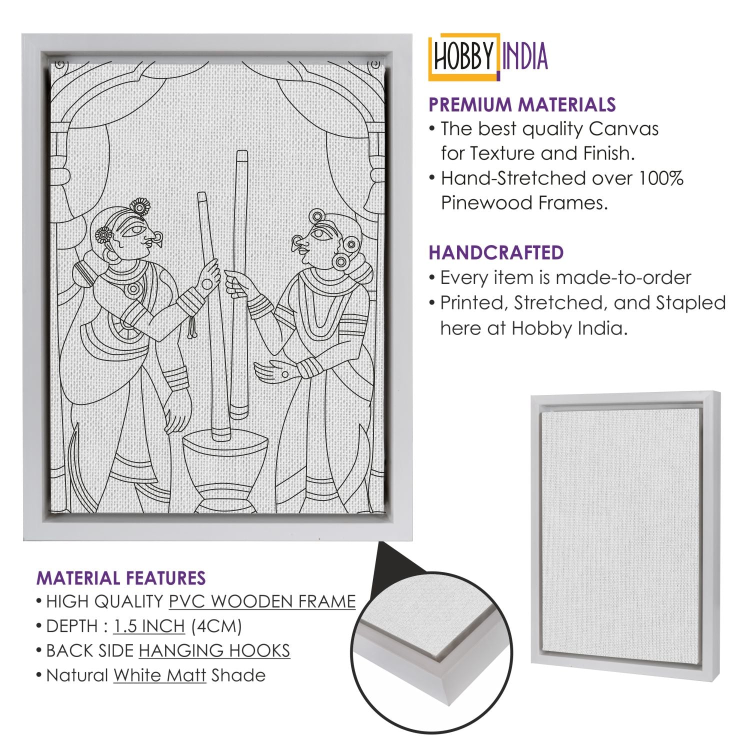 Phad Painting DIY Framed Canvas Base for Painting– Hobby Decor Pvt Ltd