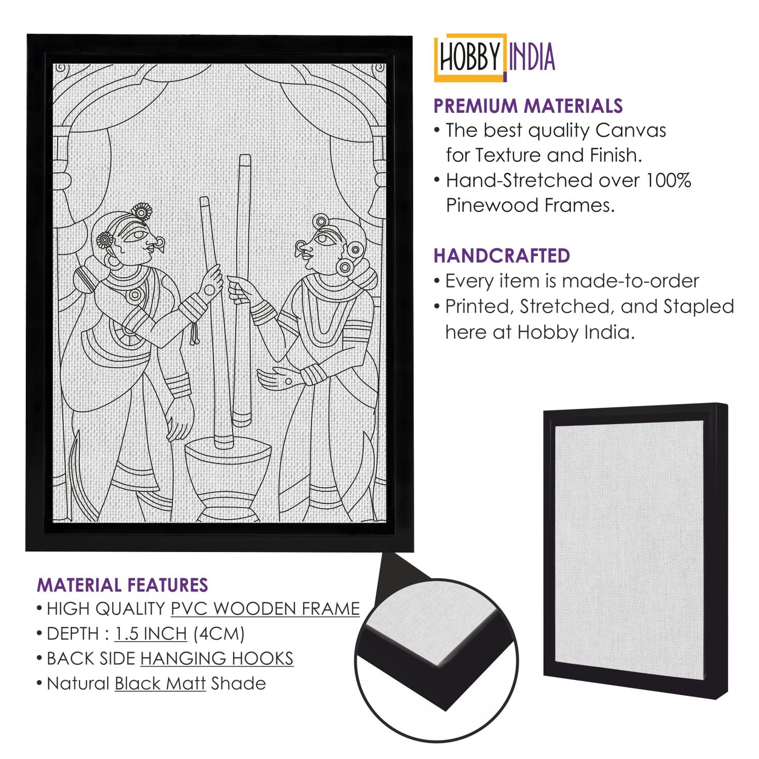 Phad Painting DIY Framed Canvas Base for Painting– Hobby Decor Pvt Ltd