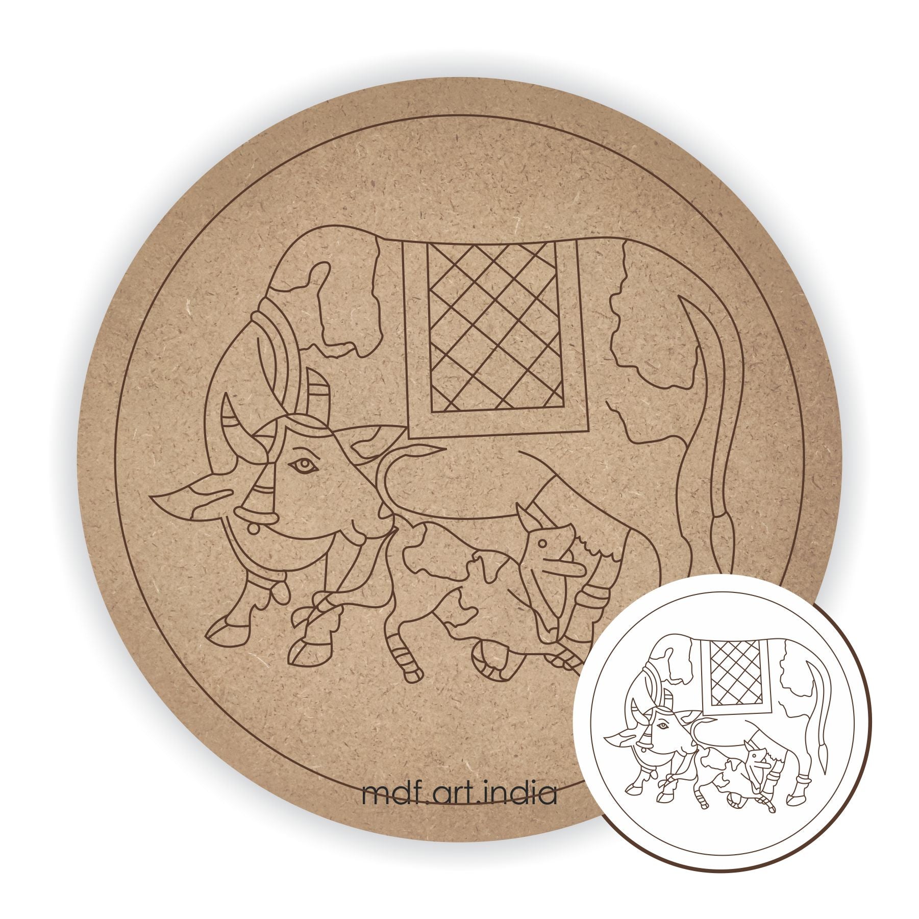 MDF Pre Marked Round Cow and Calf– Hobby Decor Pvt Ltd