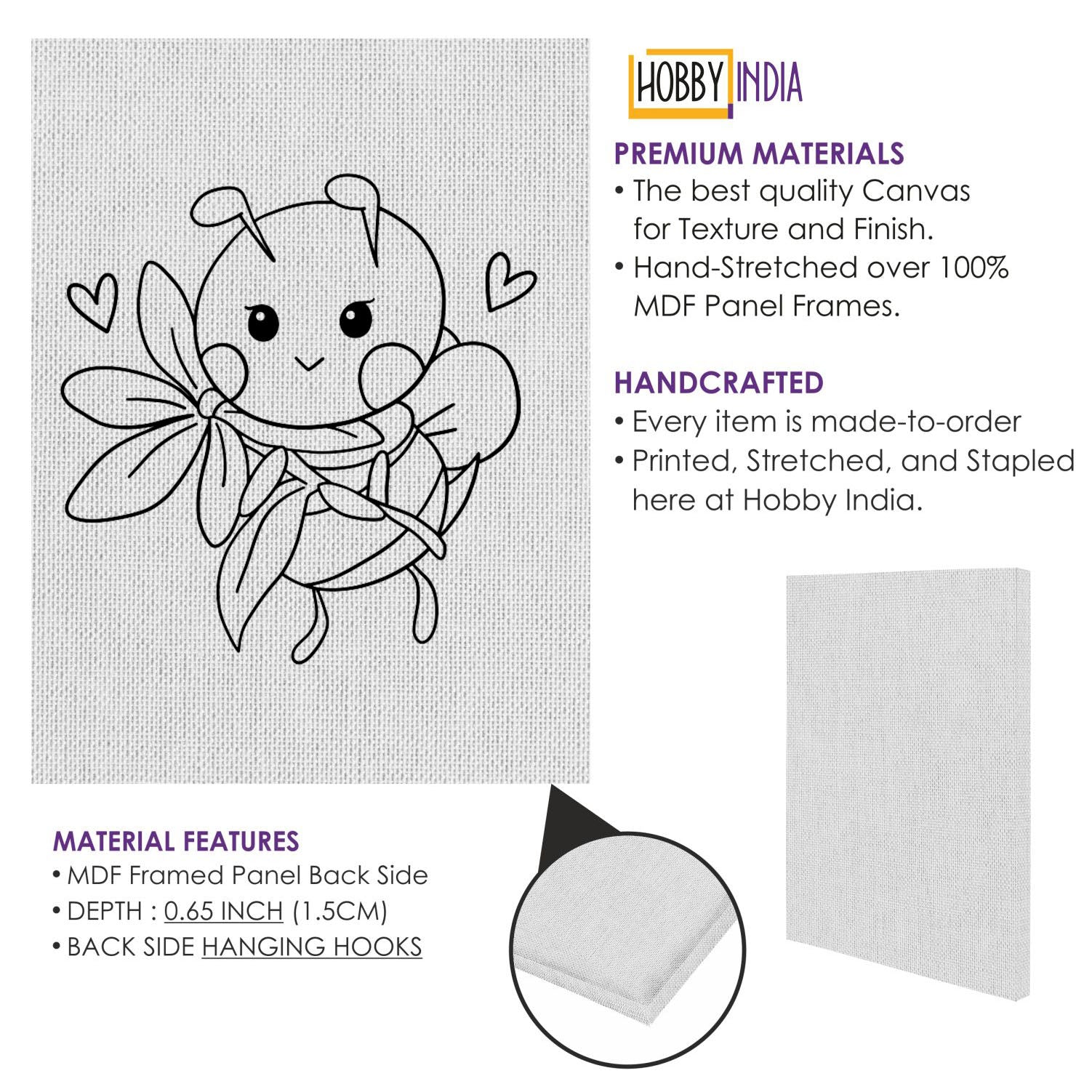 Flower with Bee DIY Canvas Base for Painting– Hobby Decor Pvt Ltd