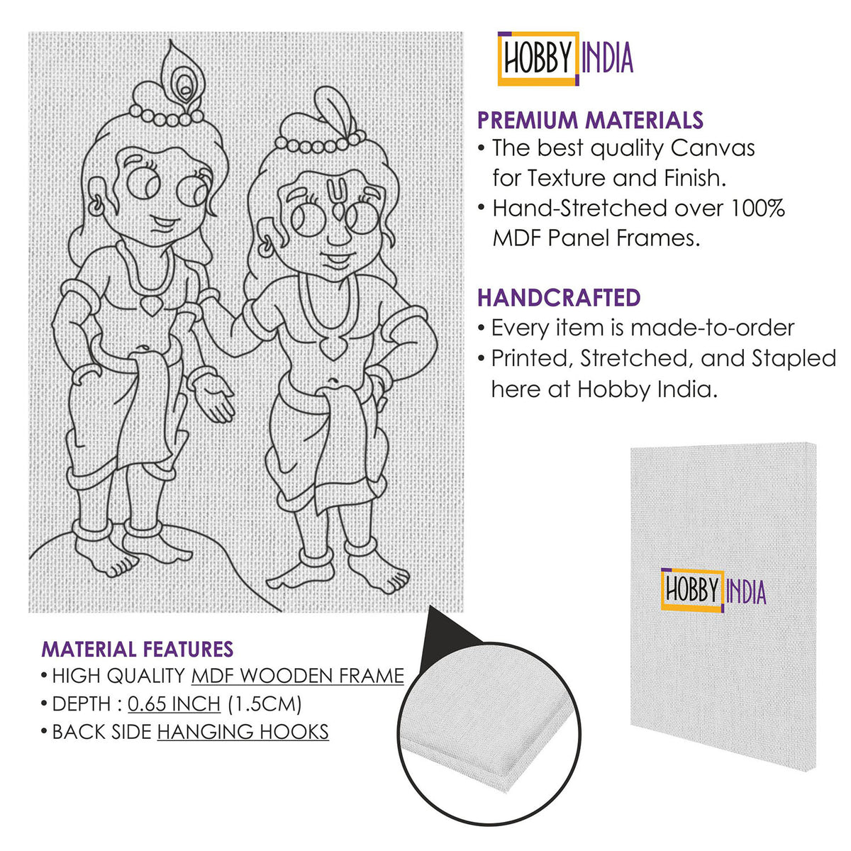 Krishna With Balram Cartoon DIY Canvas Base for Painting– Hobby Decor ...