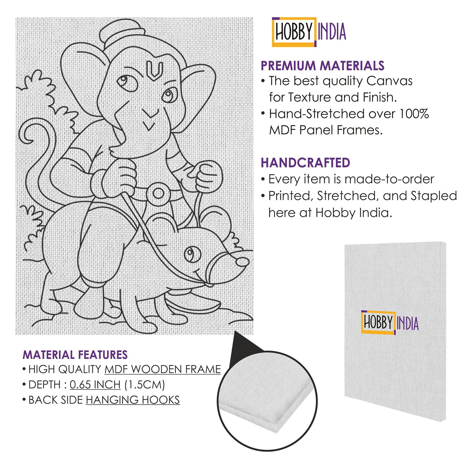 Lord Ganesha Painting DIY Framed Canvas Base for Painting– Hobby Decor ...