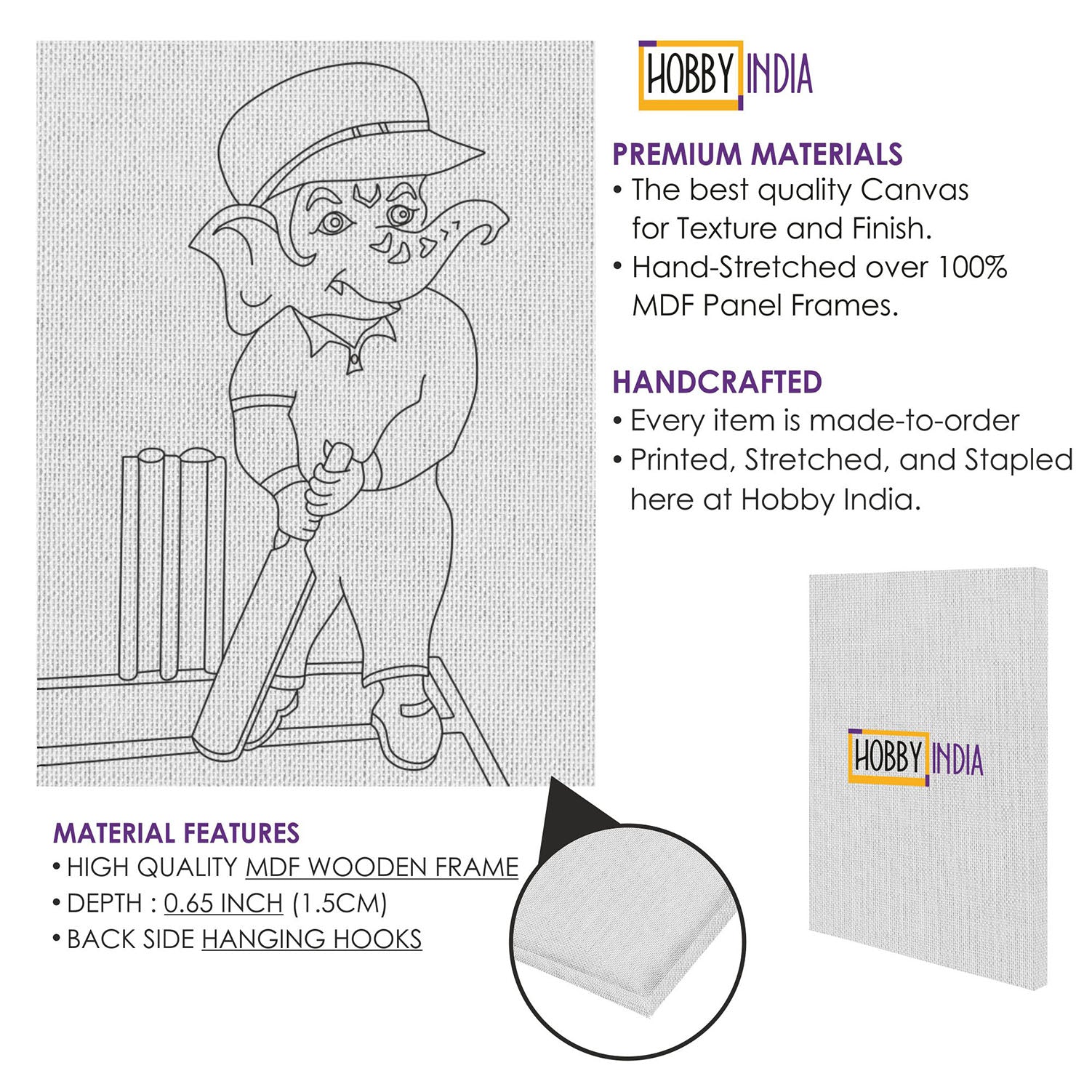 Ganesha Playing Cricket Painting DIY Canvas Base for Painting– Hobby ...