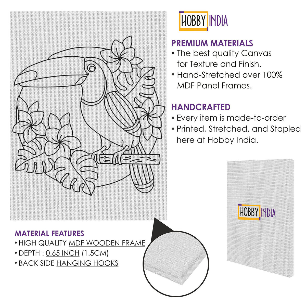 Toucan DIY Canvas Base for Painting– Hobby Decor Pvt Ltd