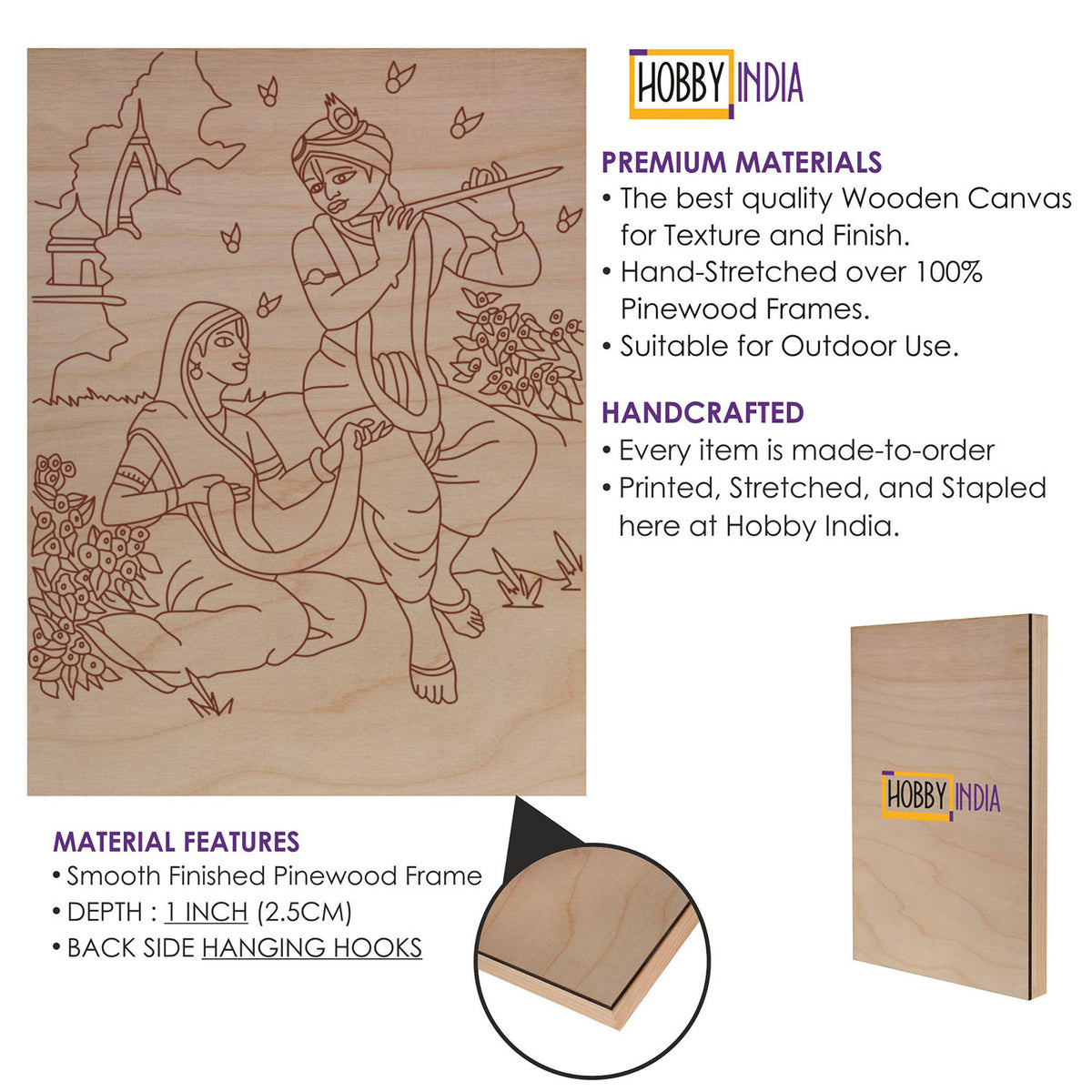 Radha And Krishna DIY Framed Canvas Base for Painting– Hobby Decor Pvt Ltd