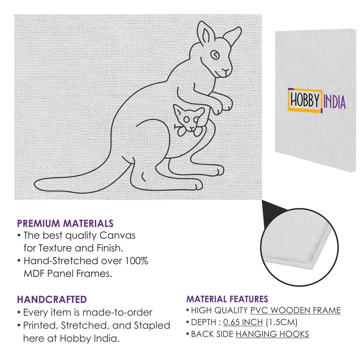 Kangaroo with Kid DIY Canvas Base for Painting– Hobby Decor Pvt Ltd