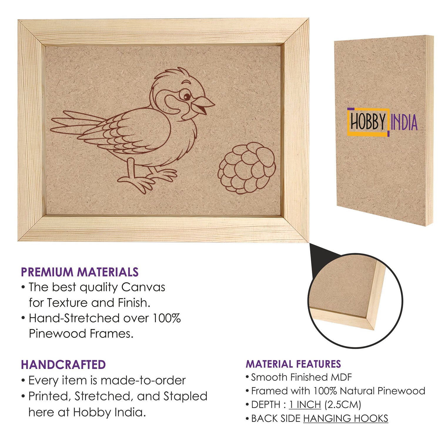 Sparrow Eat Custard Apple DIY Framed Canvas Base for Painting– Hobby ...