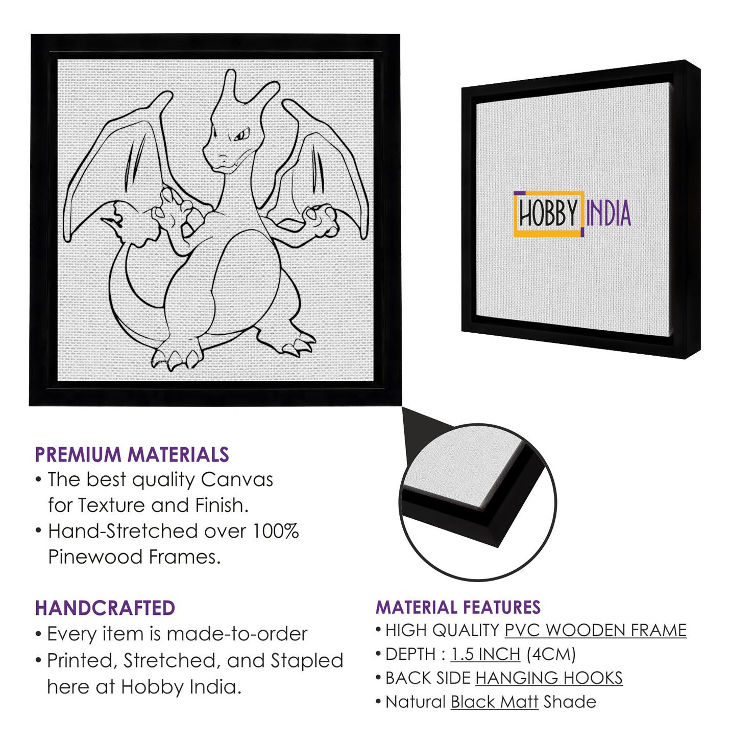 Charizard DIY Framed Canvas Base for Painting– Hobby India