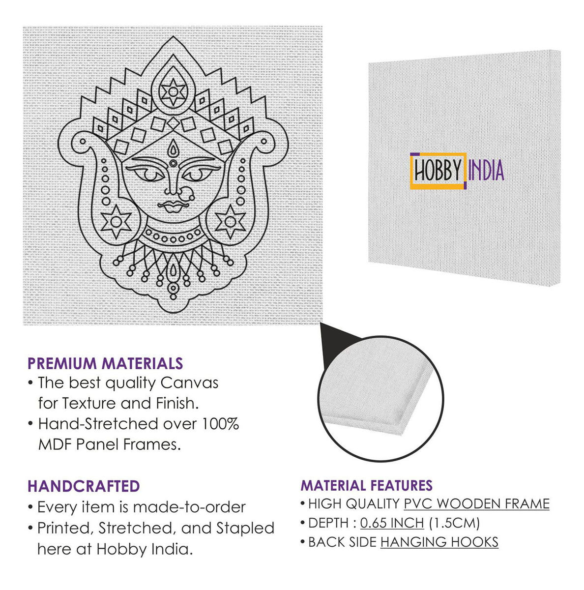 Durga Maa DIY Canvas Base for Painting– Hobby Decor Pvt Ltd