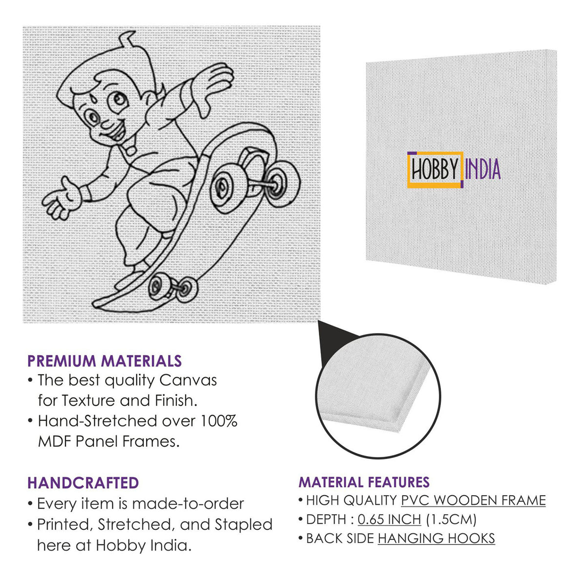 Chhota Bheem DIY Canvas Base for Painting– Hobby Decor Pvt Ltd