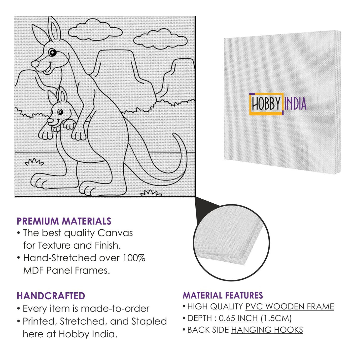 Kangaroo With Kid Animal DIY Canvas Base for Painting– Hobby Decor Pvt Ltd