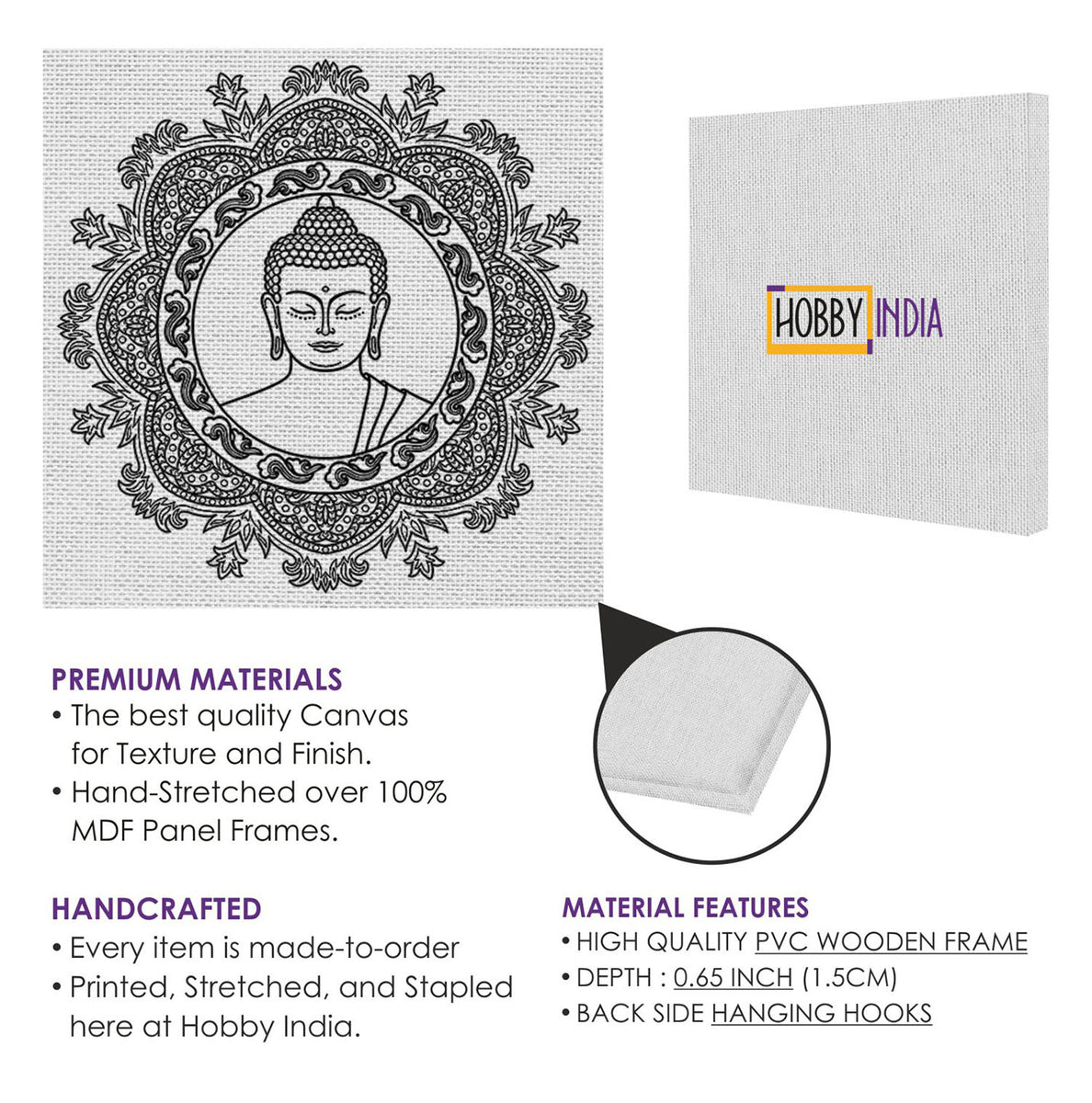 Buddha Head On Mandala DIY Canvas Base for Painting– Hobby Decor Pvt Ltd