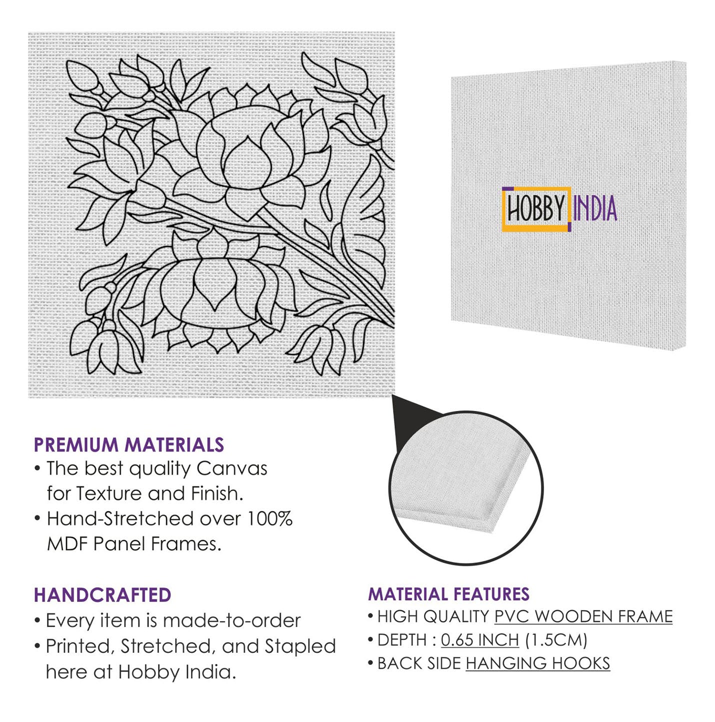 Lotus DIY Canvas Base for Painting– Hobby Decor Pvt Ltd