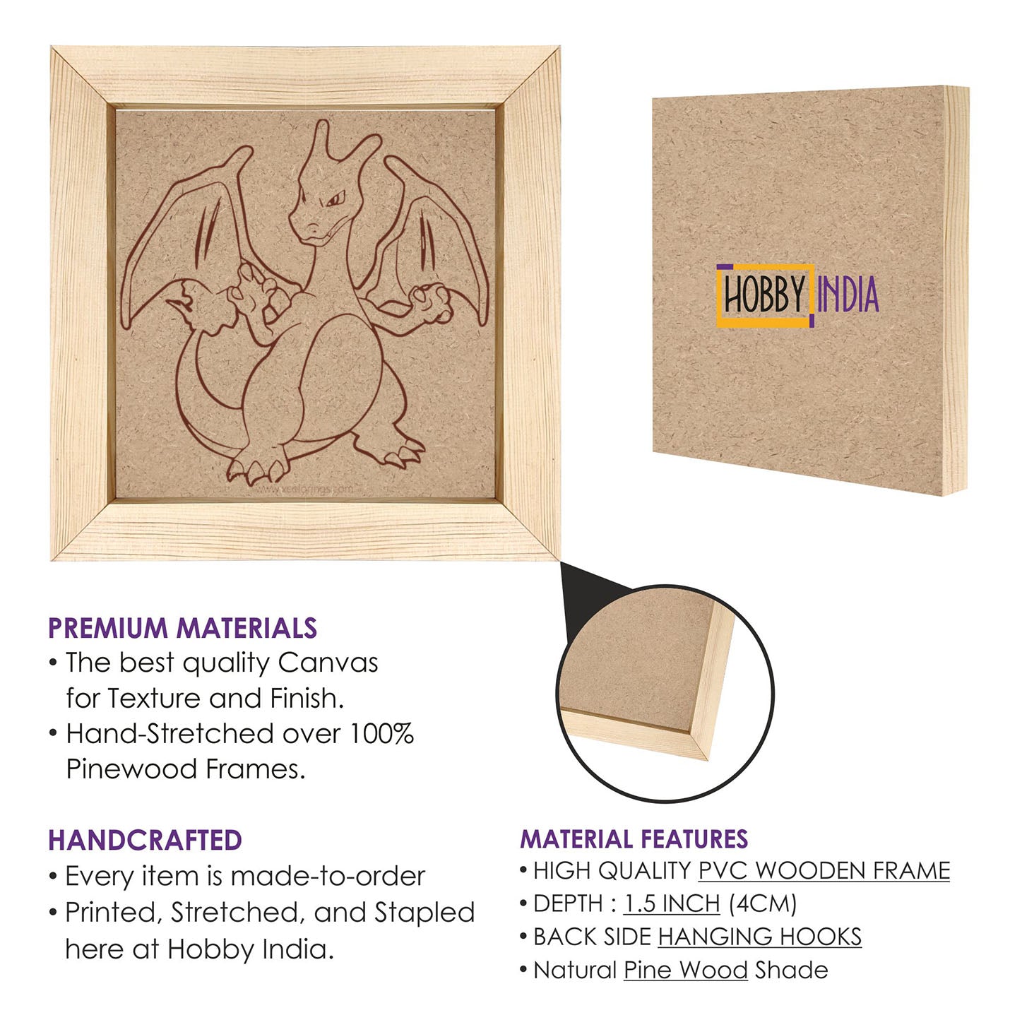 Charizard DIY Framed Canvas Base for Painting– Hobby India